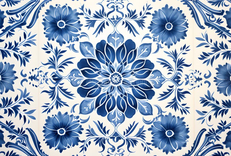 Traditional Chinese Blue and White Floral Pattern Tile Stock ...