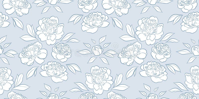 Blue and White Peonies, Seamless Repeat Pattern Vector Background Stock Vector - Illustration of ...