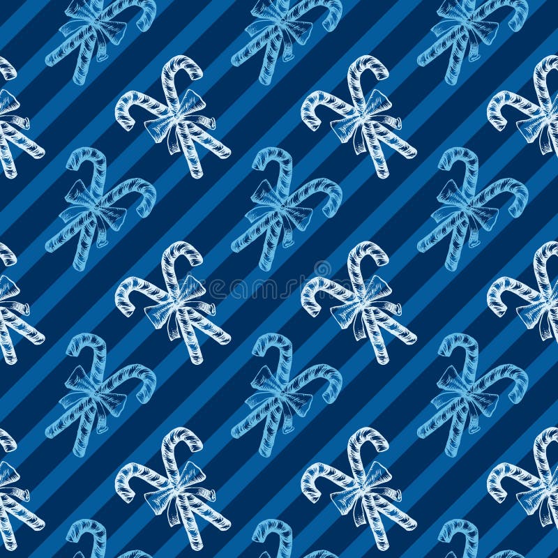 Blue and White Peppermint Candy Cane Stick with Bow, Striped Diagonal ...