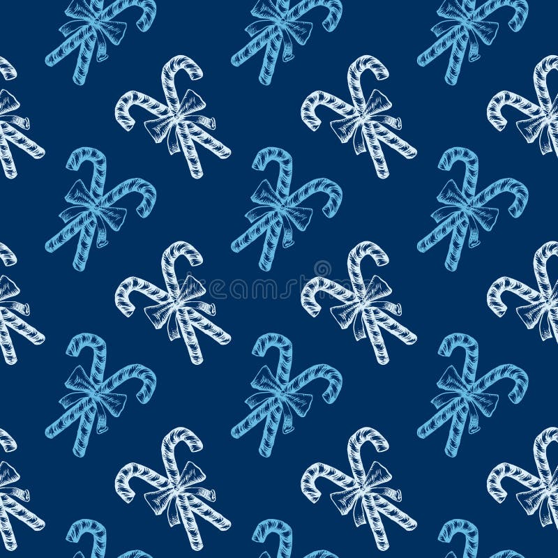 Blue and White Peppermint Candy Cane Stick with Bow Vector Seamless ...