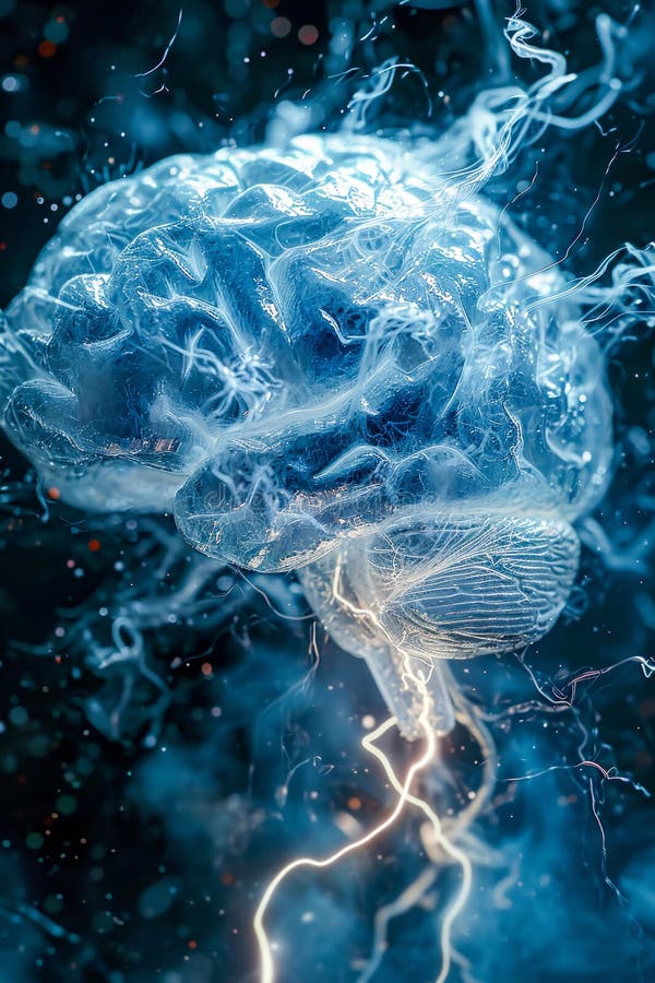 Blue and White Picture of Brain with Lightning Bolts Going through it ...