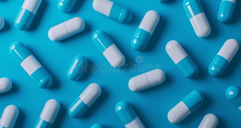 Blue and White Pill Capsules on the Surface Stock Image - Image of ...