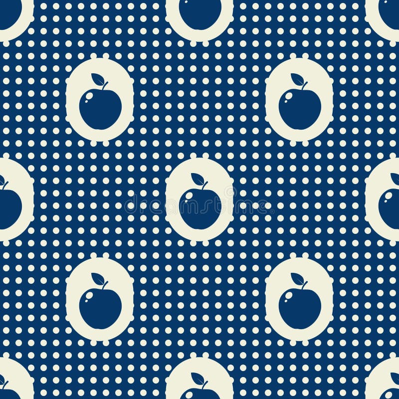 Blue White Polka Dot Seamless Pattern with Apples Stock Illustration ...