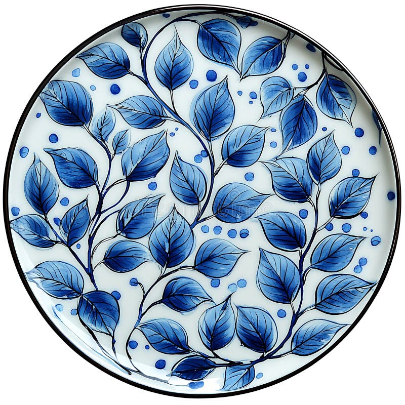 Blue and White Porcelain Plate with Leaf Design Stock Illustration ...
