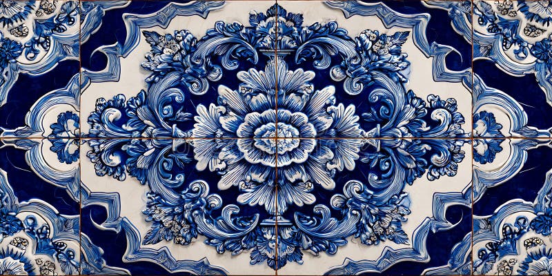 Blue and White Porcelain Tile Pattern Elegant Ceramic Design Stock ...