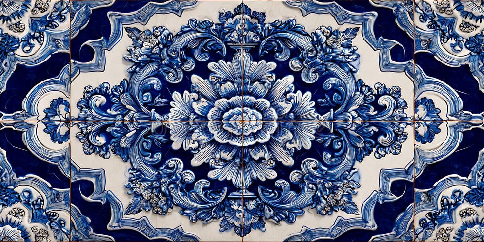 Blue and White Porcelain Tile Pattern Elegant Ceramic Design Stock ...