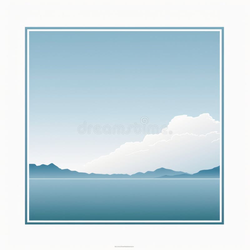A Blue and White Poster with Mountains in the Background Stock Photo ...