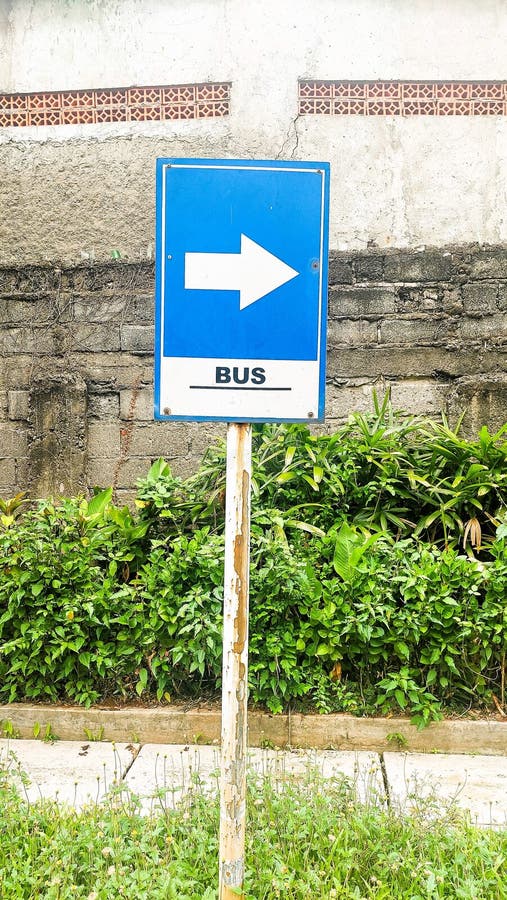 Direction Signs for Bus Lines are Blue and White Stock Photo - Image of ...