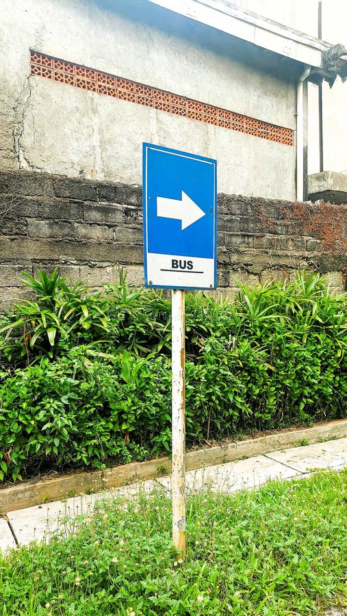 Direction Signs for Bus Lines are Blue and White Stock Photo - Image of ...