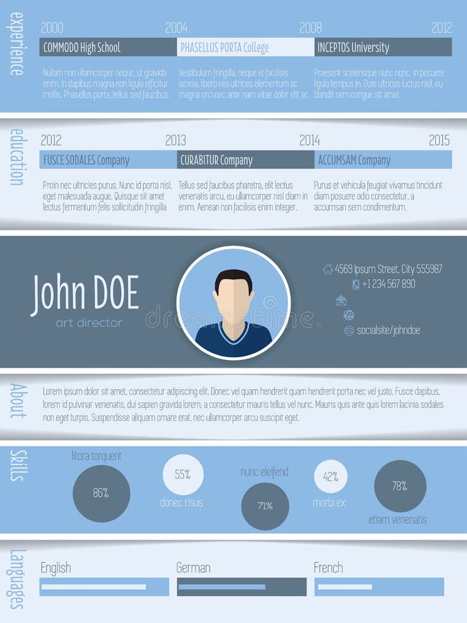 Blue white resume design stock illustration. Illustration of header ...
