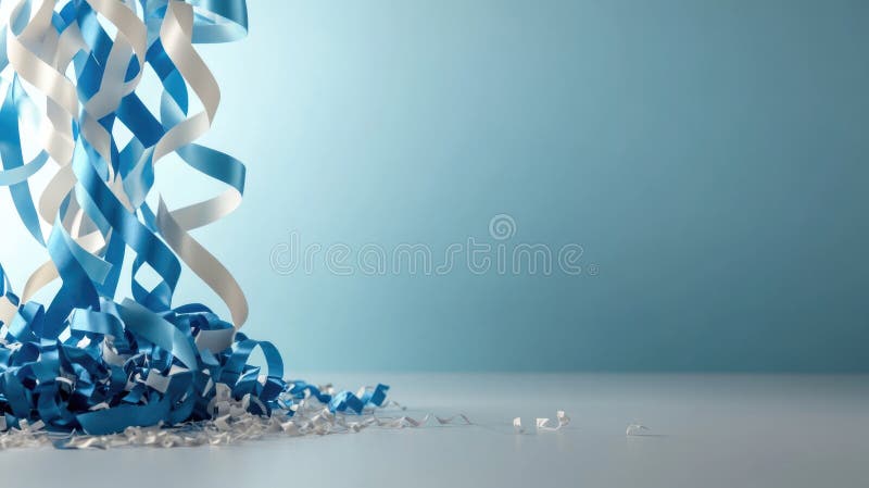 Blue and White Ribbons Streamer Celebration on Light Blue Background ...