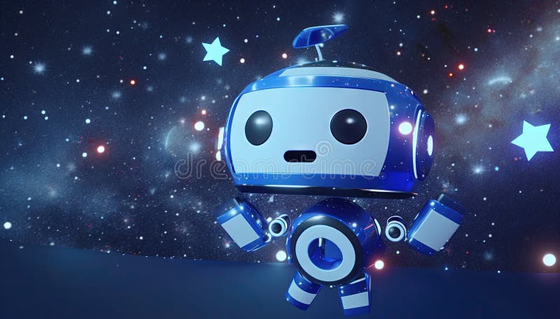 A Blue and White Robot Standing in Front of a Star Filled Sky ...