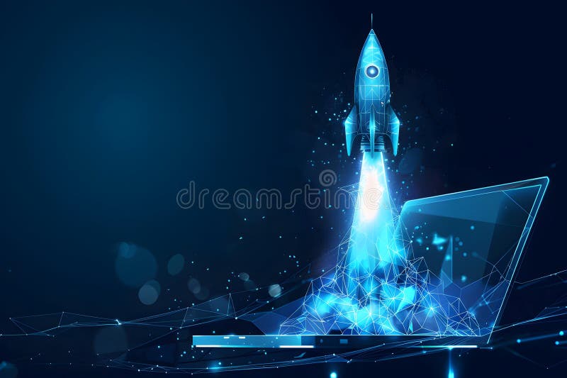 A Blue and White Rocket is Flying through the Air Generated by AI Stock ...