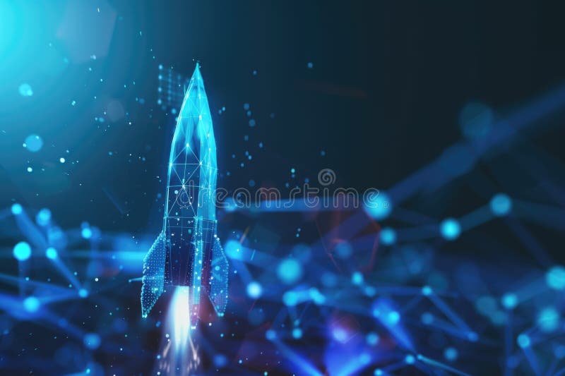 Blue and White Rocket is Flying through a Blue and White Background ...