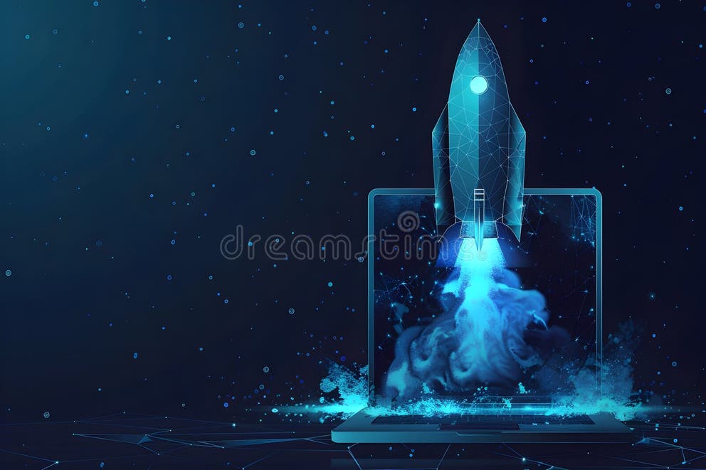 A Blue and White Rocket is Launched into the Sky Generated by AI Stock ...
