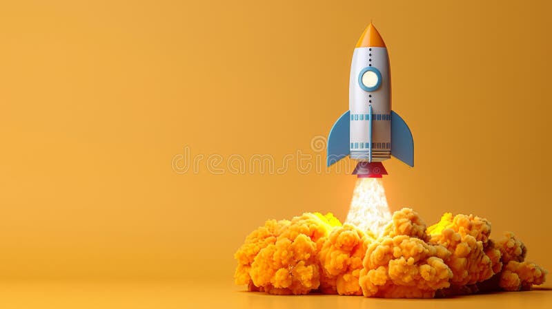 Blue and White Rocket Launching into the Sky Stock Photo - Image of ...