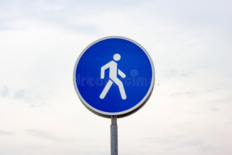 Blue and White Round Caution Road Sign for Walkway Zone and Pedestrians ...