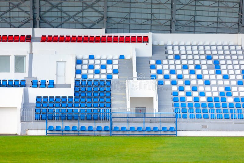 Blue and White Rows of Seats on the Stadium Stock Photo - Image of ...