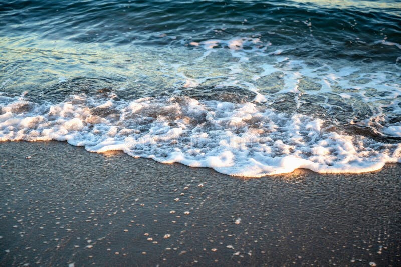 Blue and White Sea Water on Wet Beach Sand, Sunrise Stock Photo - Image ...