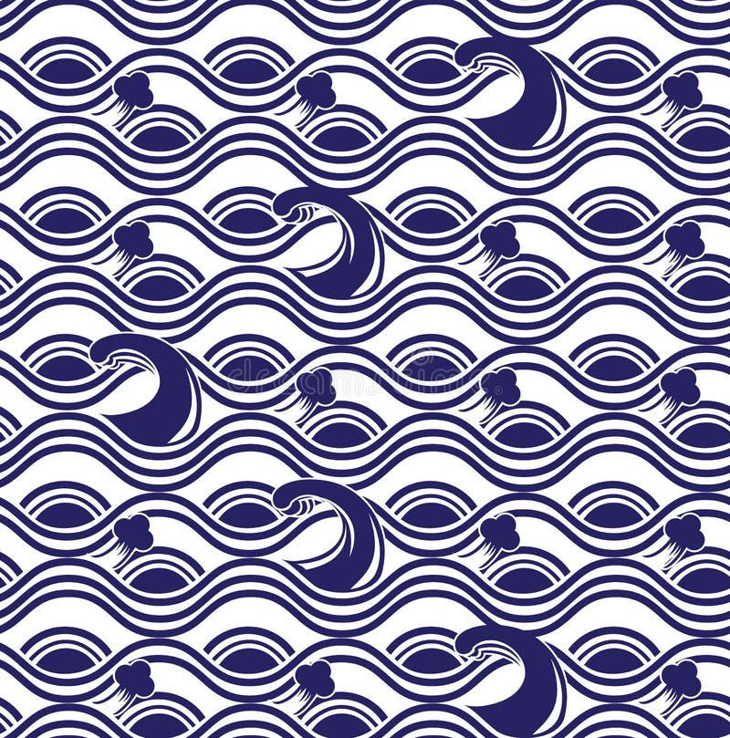 Blue and White Seamless Wave Patterns,Repeating Texture Tiles Stock ...