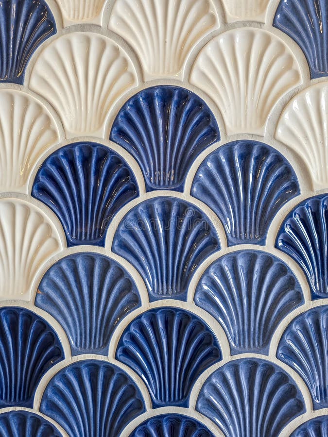 Blue and White Seashell Patterned Ceramic Tiles Stock Image - Image of ...