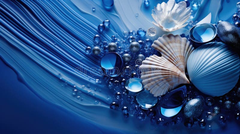 A Blue and White Seashells are on a Wave of Water, AI Stock Photo ...