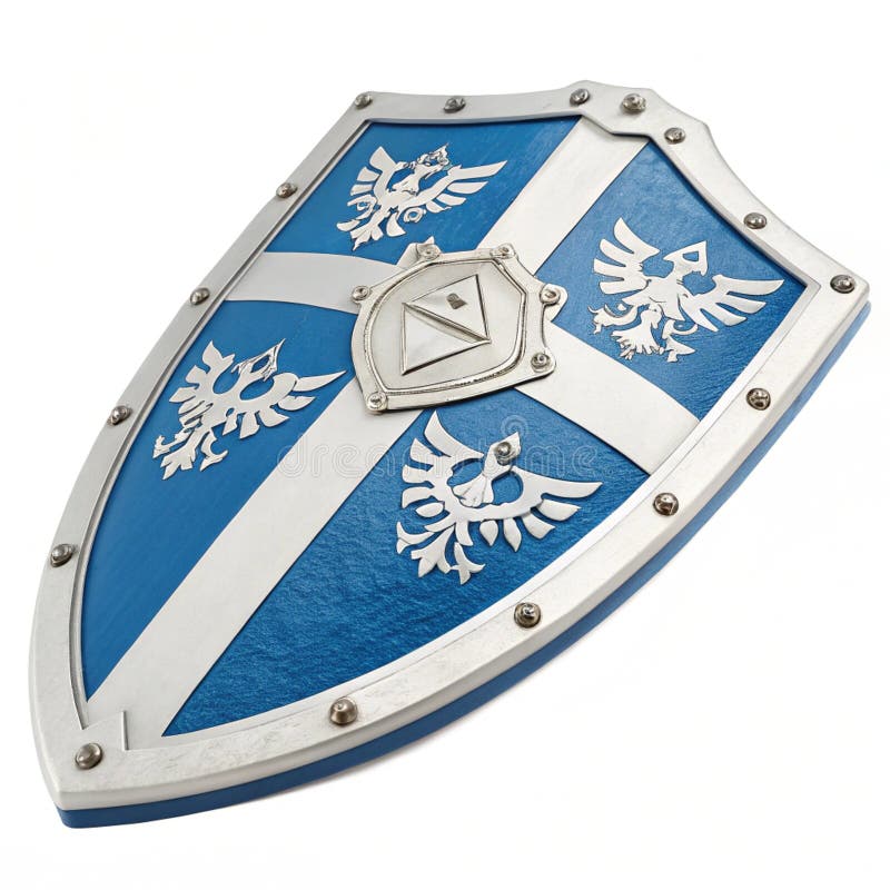 Blue and White Shield Isolated on White Background Stock Illustration ...