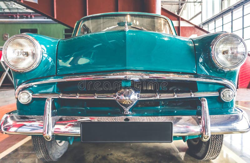 Blue and White Shiny Retro Vintage Car Front View Stock Image - Image ...