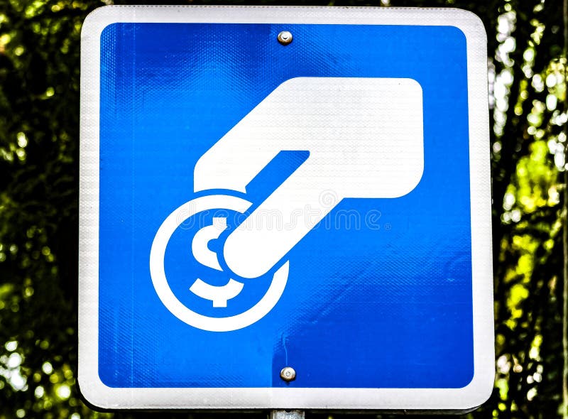 Blue and White Sign Shows Its a Pay Parking Zone. Stock Image - Image ...