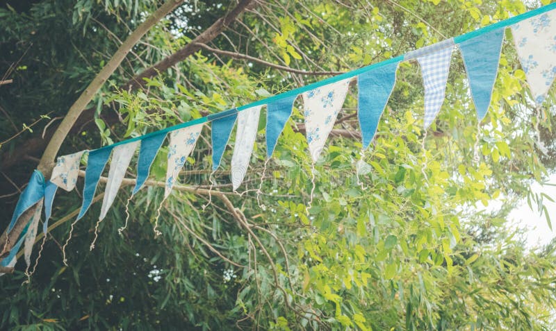 Blue and White Small Triangle-shaped Flags for the Party Outside Stock ...