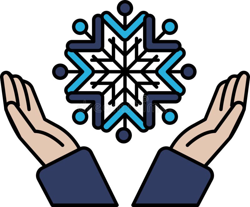 A Blue and White Snowflake is Surrounded by Two Hands Stock ...