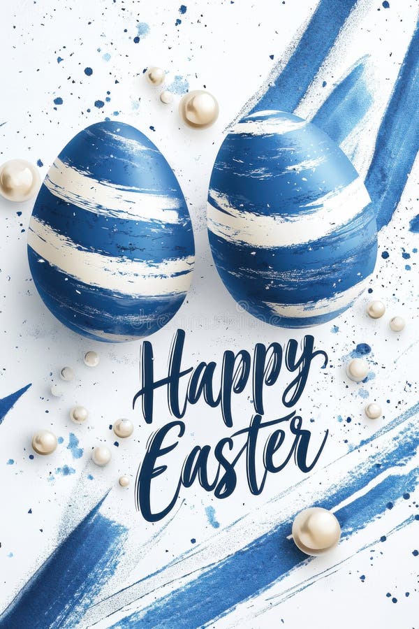 Blue and White Striped Easter Eggs with Festive Decoration on Artistic ...