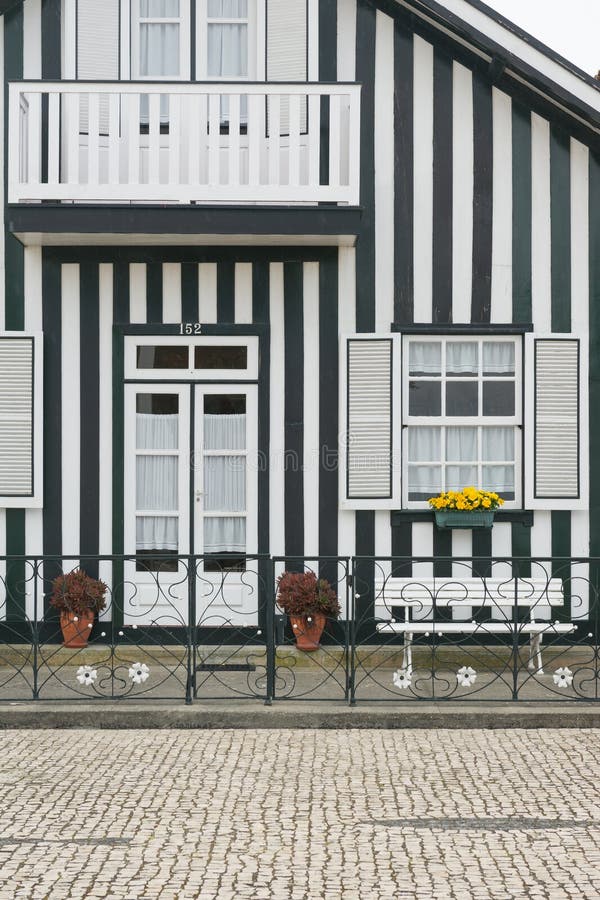 Blue and White Striped House in Costa Nova, Portugal Editorial Stock ...