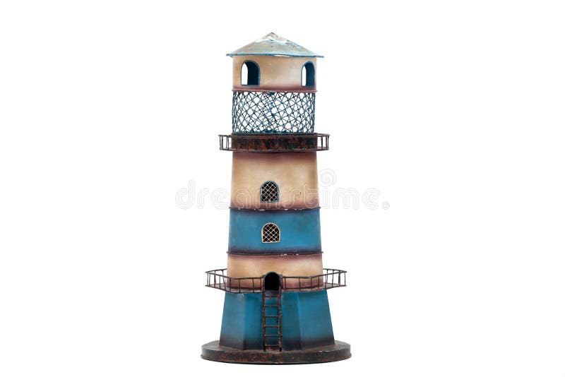 Blue and White Striped Lighthouse Isolated on White Background. Stock ...