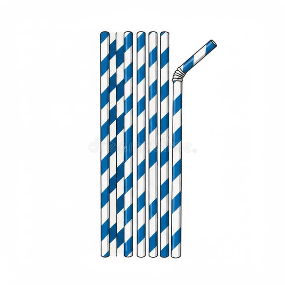 Blue and White Striped Paper Straws Bundle Stock Illustration ...