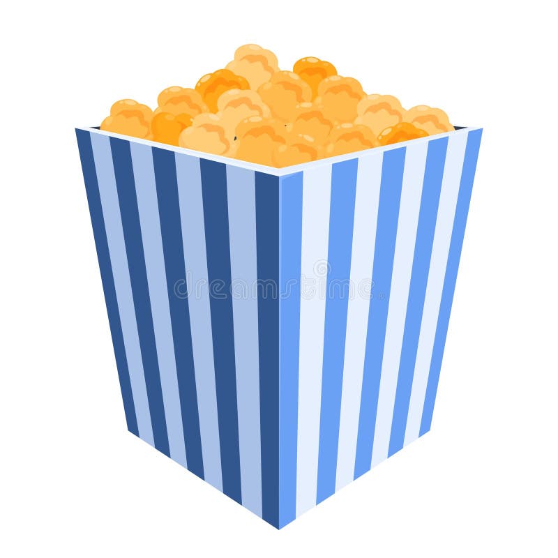 Blue and White Striped Popcorn Box Overflowing with Buttery Popcorn ...