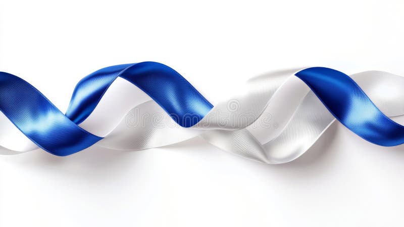 Blue and White Striped Silk Fabric Ribbon Spiraling on a White ...