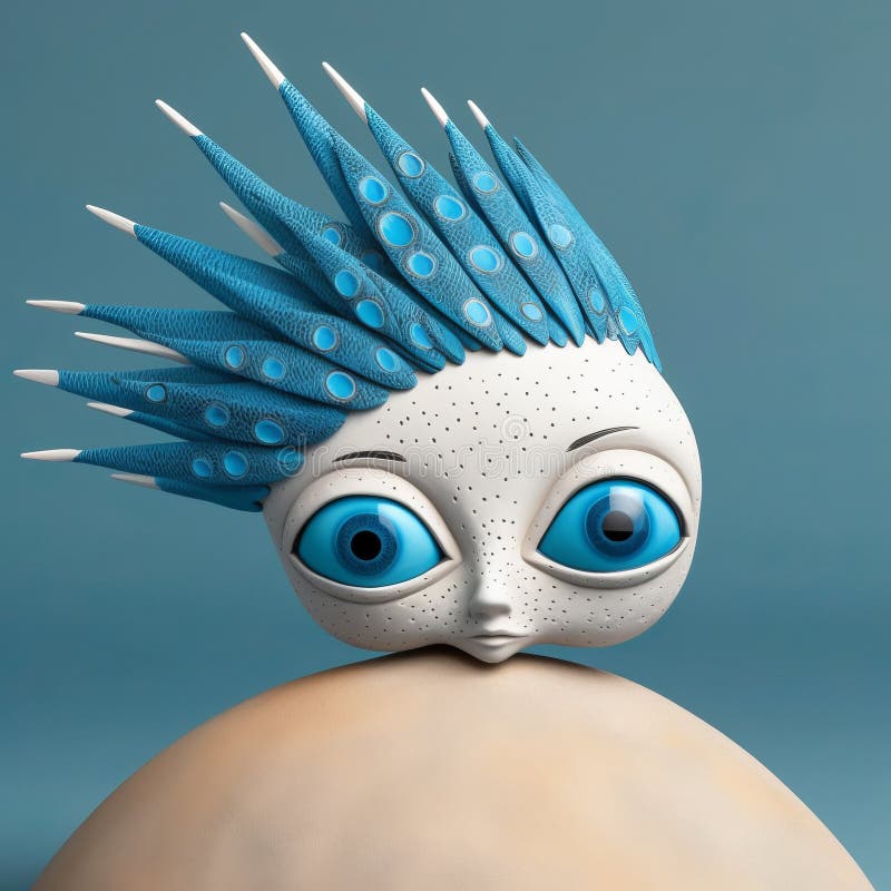 Blue and White Surrealistic Creature on Circular Ball 3d Model Stock ...