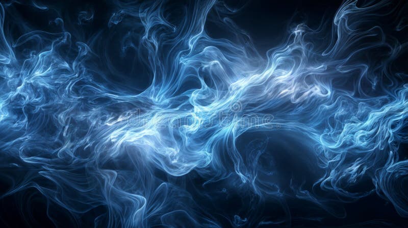 A Blue and White Swirl of Smoke with a Blue and White Flame. Abstract ...