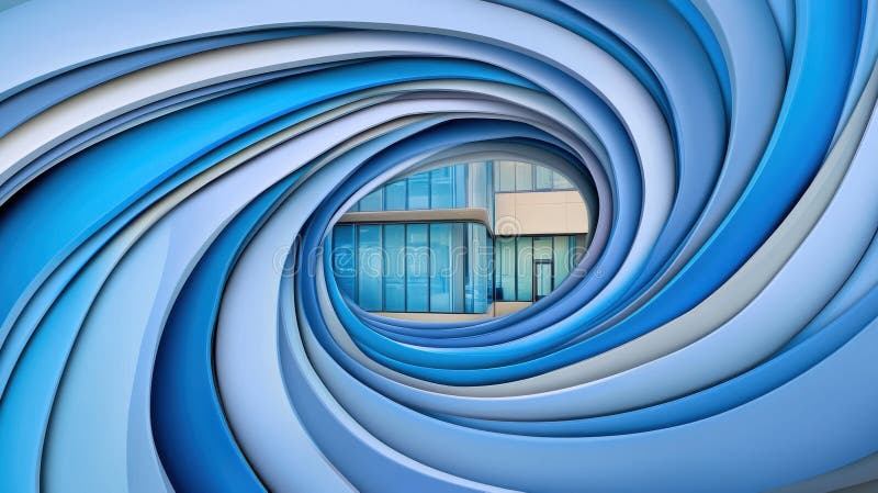 A Blue and White Swirls of a Building in Front, AI Stock Image - Image ...