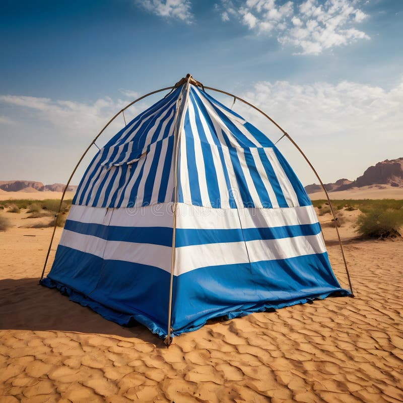 Blue and White Tent in Desert Cinematic High-Resolution Stock ...