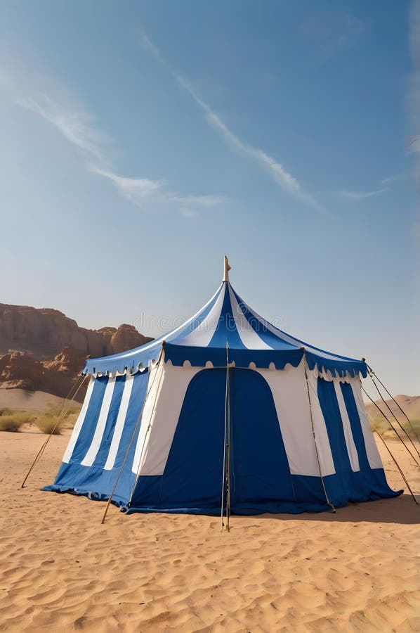 Blue and White Tent in Desert Cinematic High-Resolution Stock ...