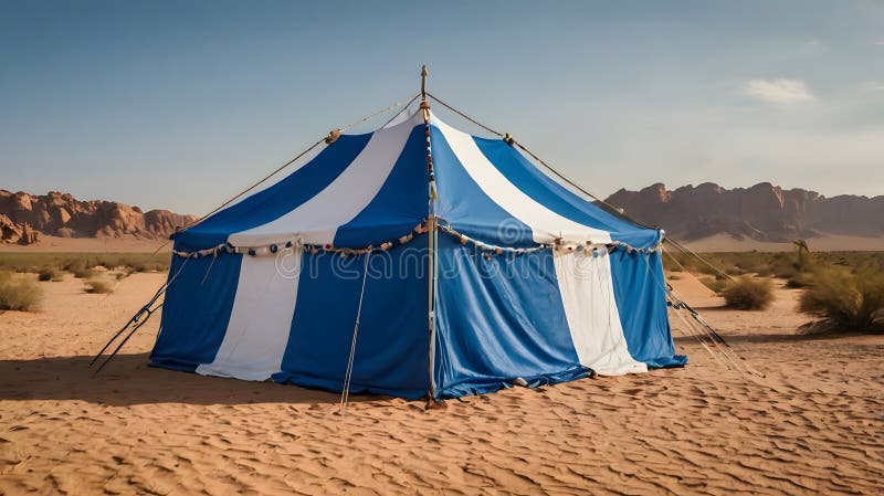 Blue and White Tent in Desert Cinematic High-Resolution Stock ...