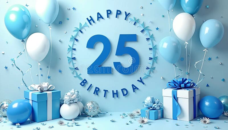 Festive 25th Birthday Celebration in Blue and White. Generative AI ...