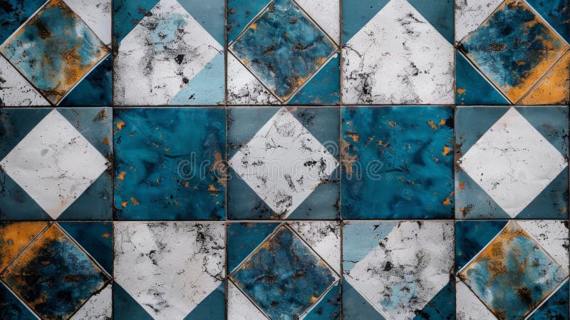 A Blue and White Tile Floor with a Pattern of Squares Stock ...