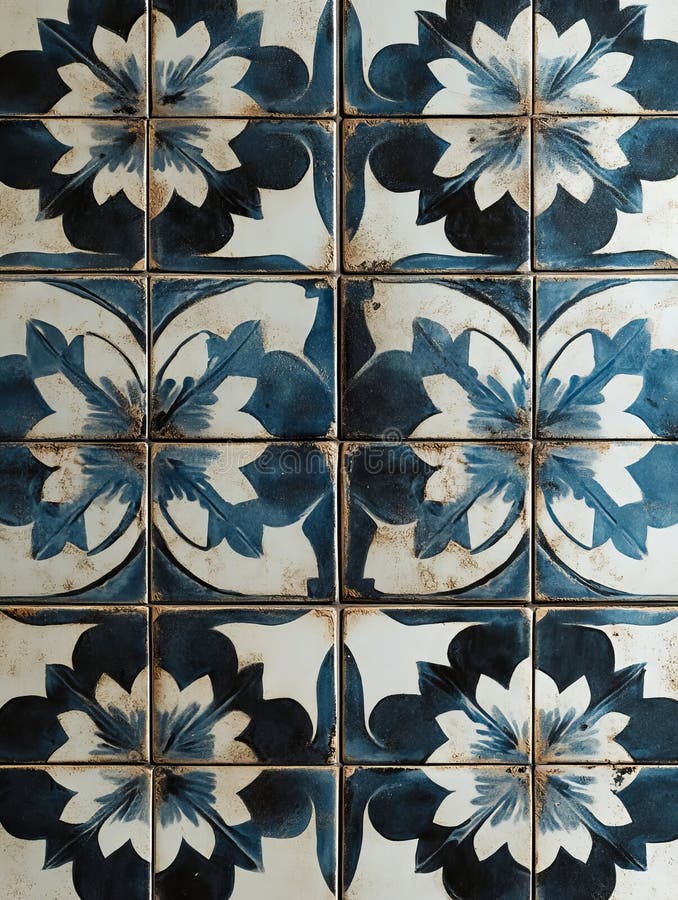 A Blue and White Tile with a Flower Design on it Stock Image - Image of ...
