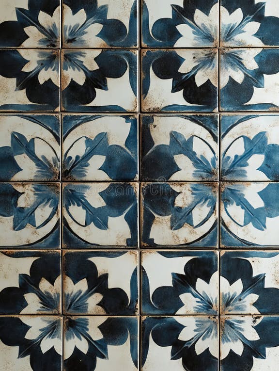 A Blue and White Tile with a Flower Design on it Stock Image - Image of ...