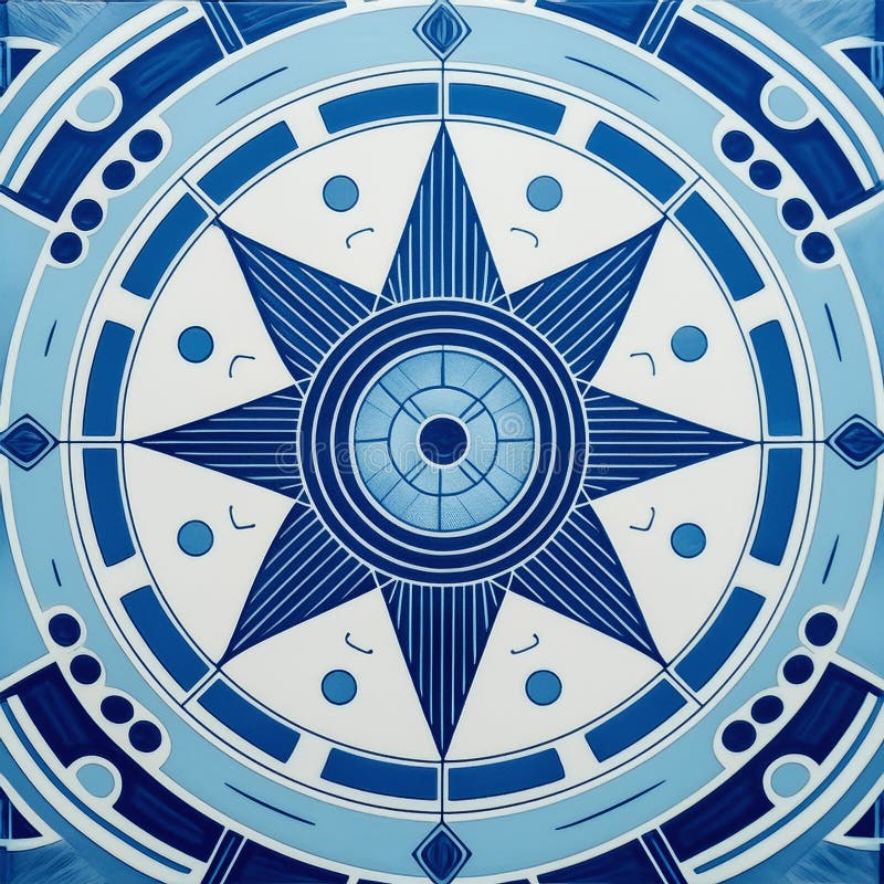 A Blue and White Tile with a Geometric Star Pattern Stock Illustration ...
