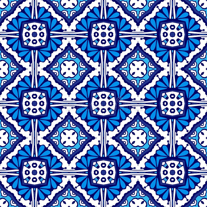 Blue and White Tile Pattern Stock Vector - Illustration of arabesque ...