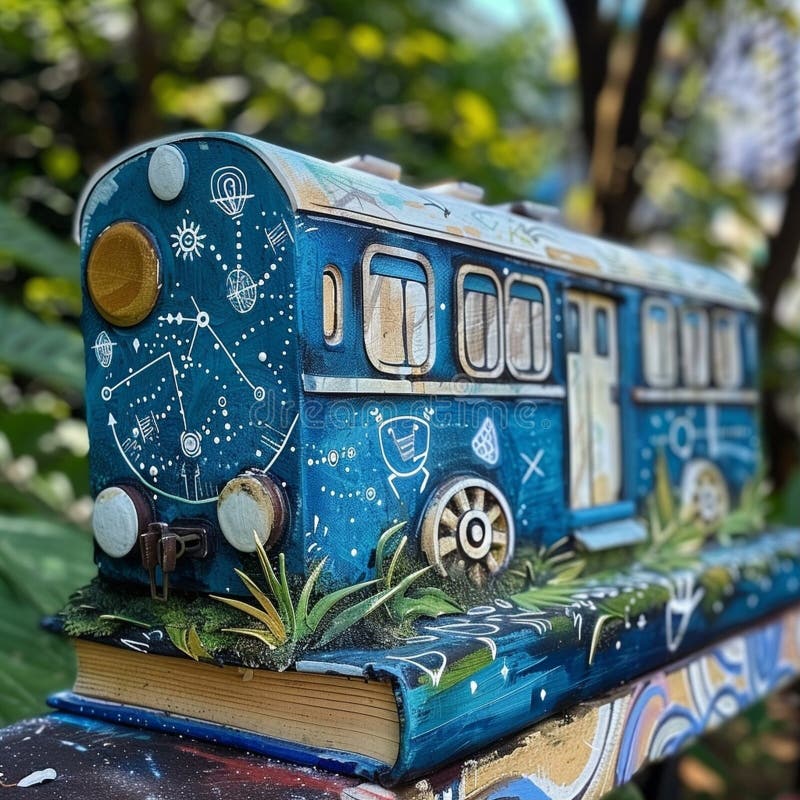 Blue and White Train with Symbols on Book Cover Stock Photo - Image of ...